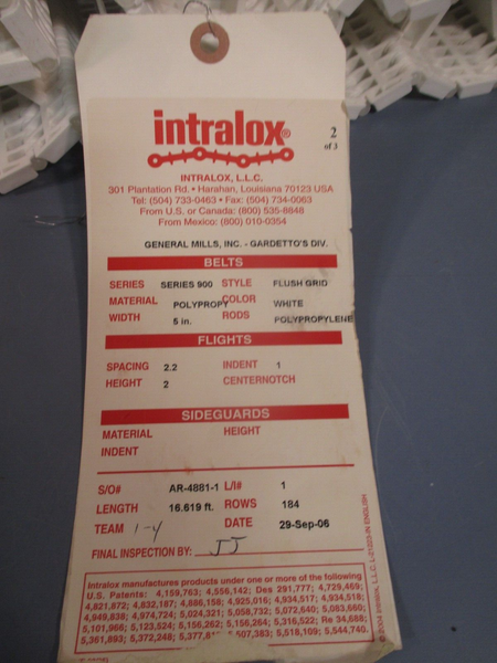 INTRALOX WHITE CONVEYOR BELT, FLUSH GRID POLYPROPYLENE 16FT SERIES 900 | eTech Surplus
