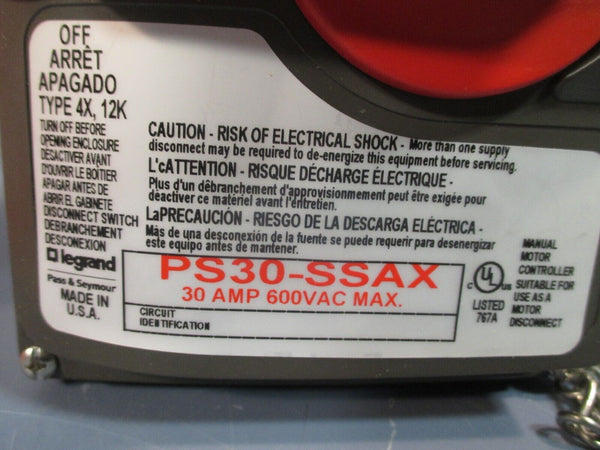 PASS & SEYMOUR Safety Switch w/Auxiliary Contact 30A, 600VAC PS30-SSAX | eTech Surplus