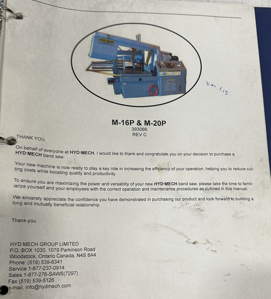 Hyd-Mech M-20P Horizontal Bandsaw 20" x 30" Capacity, Semi-Automatic M | eTech Surplus