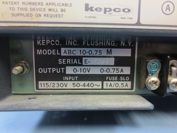 Kepco ABC-10-0.75 Power Supply Output 0-10V 0-0.75A Input 115/230V | eTech Surplus
