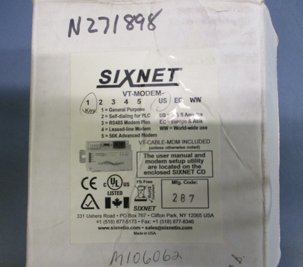 Sixnet Industrial Modem VT-Modem-1-US General Purpose | eTech Surplus