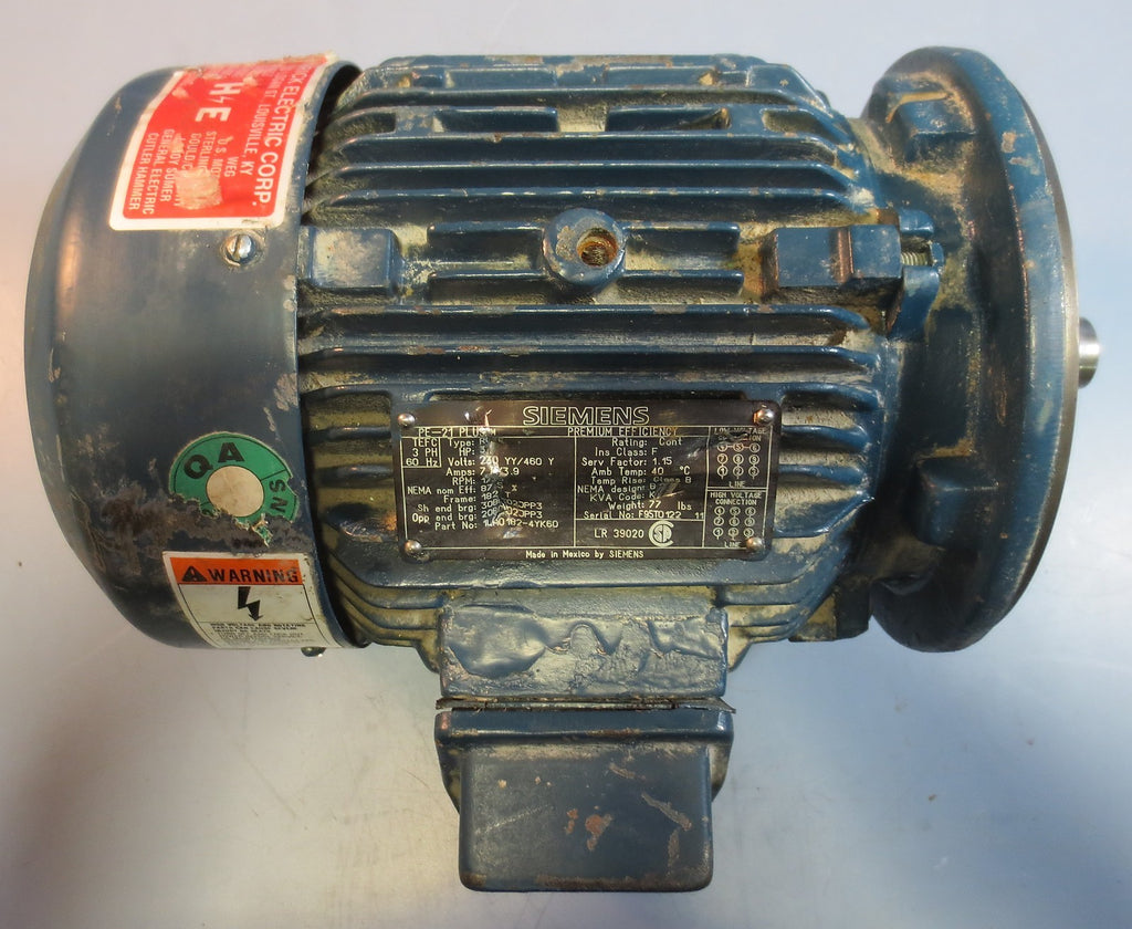 Siemens PE-21 Plus 3 Ph AC Motor 3 HP 1735 RPM Type: RGZE P/N: 1LA0182 ...