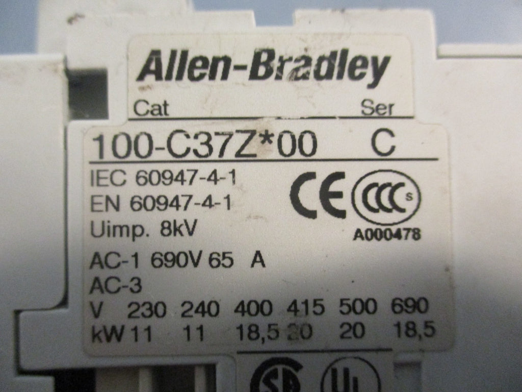 Allen-Bradley 100-C37Z*00 Contactor Ser C 600V AC Max 5kA 60A | eTech Surplus
