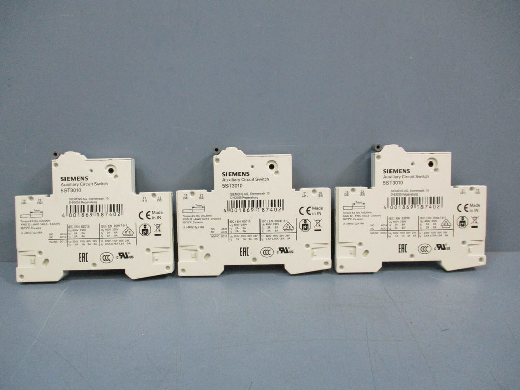 Siemens 5ST3010 Auxiliary Circuit Switch NEW Lot of 3 | eTech Surplus