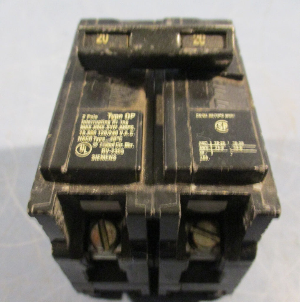 Siemens ITE Q220 Circuit Breaker 20 Amp 240 Volt 2 Pole Plug In 10K Lo ...