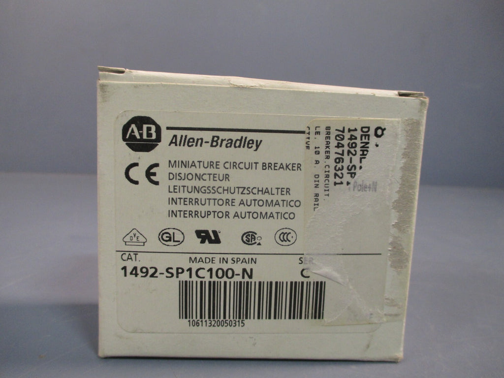 ALLEN BRADLEY CIRCUIT BREAKER 10A SER. C 1P 1492-SP1C100-N | eTech Surplus