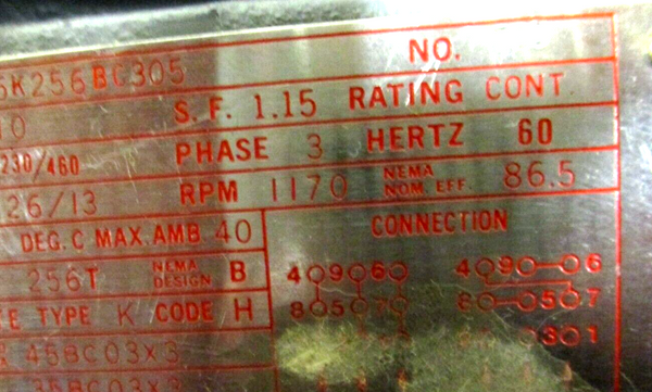 GE 5K256BC305 Motor 10 HP 1170 RPM 230/460 Volt 256T Frame 1-5/8" Shaf ...