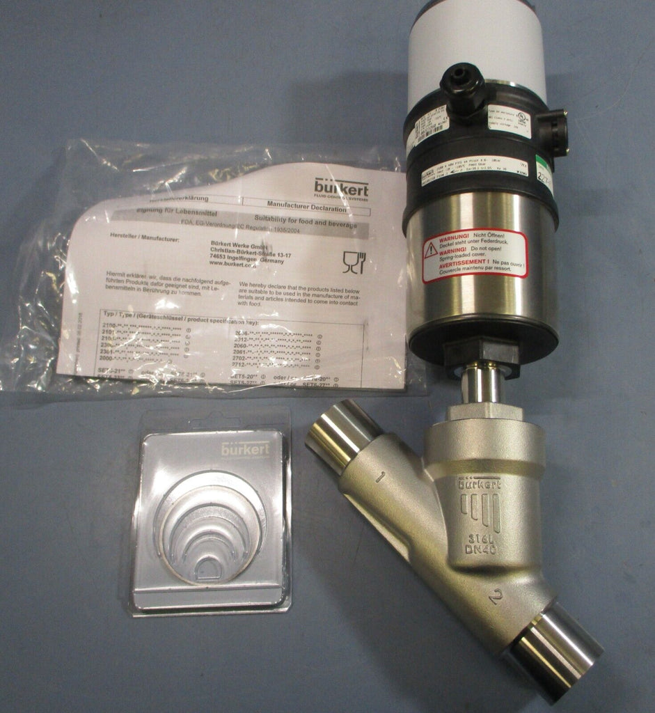 Burkert 2100 Angled Pneumatic Actuated Valve w/ 8691 Single Act Pilot | eTech Surplus