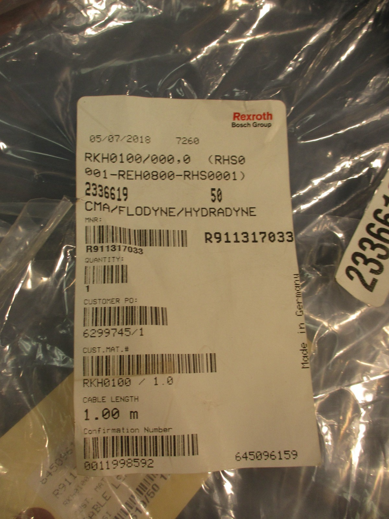Rexroth Bosch RKH0100/000.0 1.0m Servo Cable Drive to Drive R911317033 ...