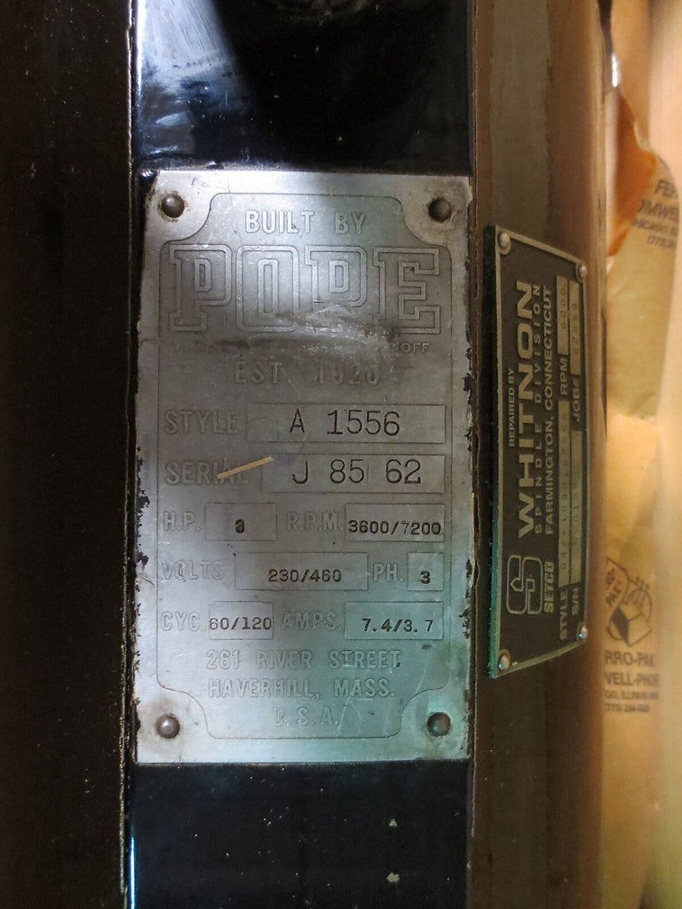 Setco Refurb Pope Spindle Style A-1556 3 HP 3 Phase 642-1830.62868 ...