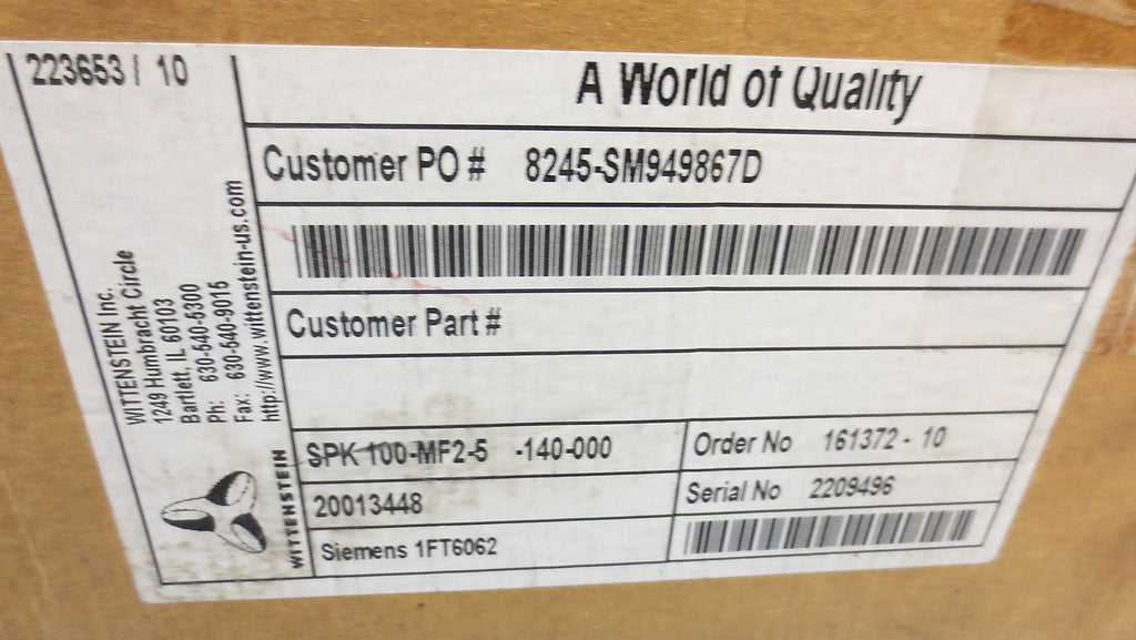 Wittenstein Right Angle Gear Box 5:1 Ratio Model SPK-100-MF2-5-140-000 ...