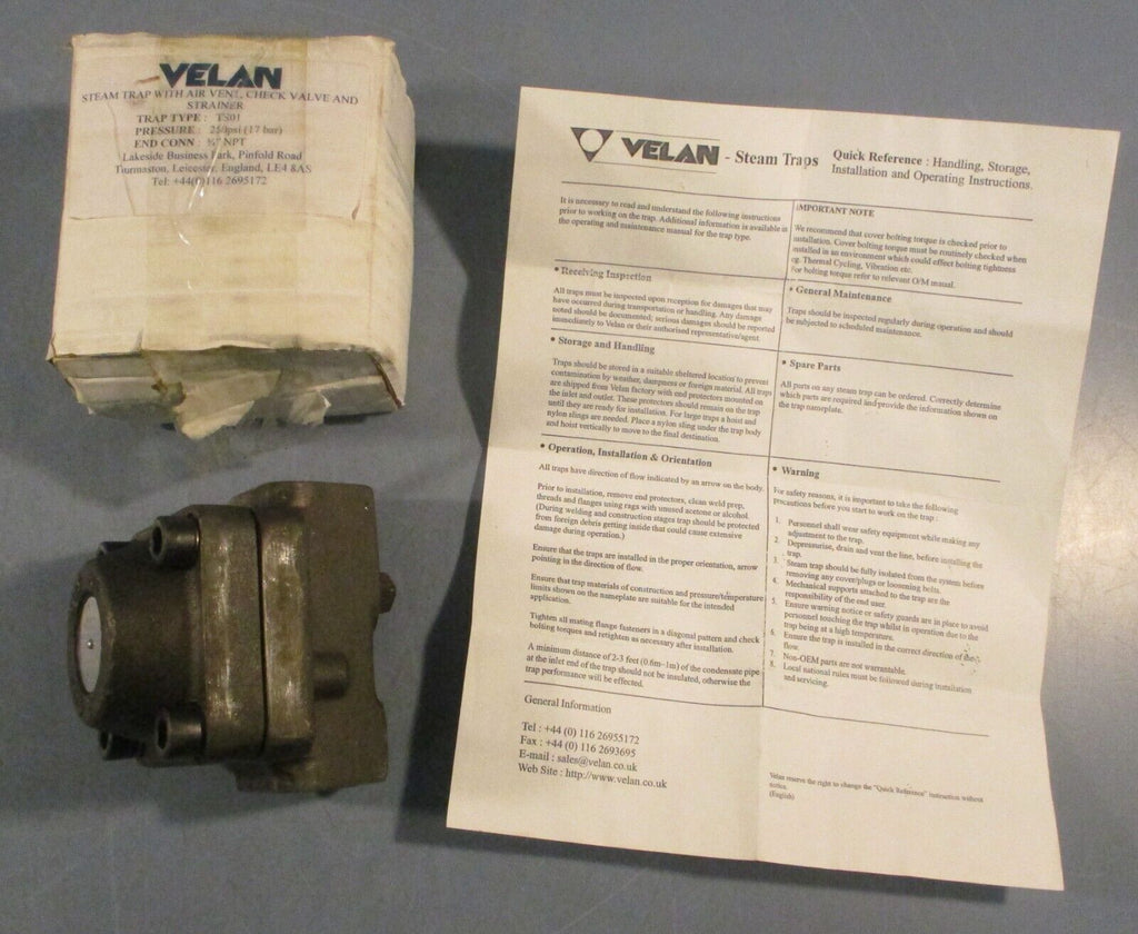 Velan TS250 Steam Trap 3/4" NPT 250psi TS01 Air Vent Check Valve and S ...