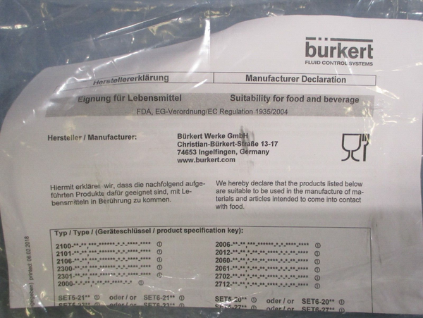 Burkert 2100 Angled Pneumatic Actuated Valve w/ 8691 Single Act Pilot ...