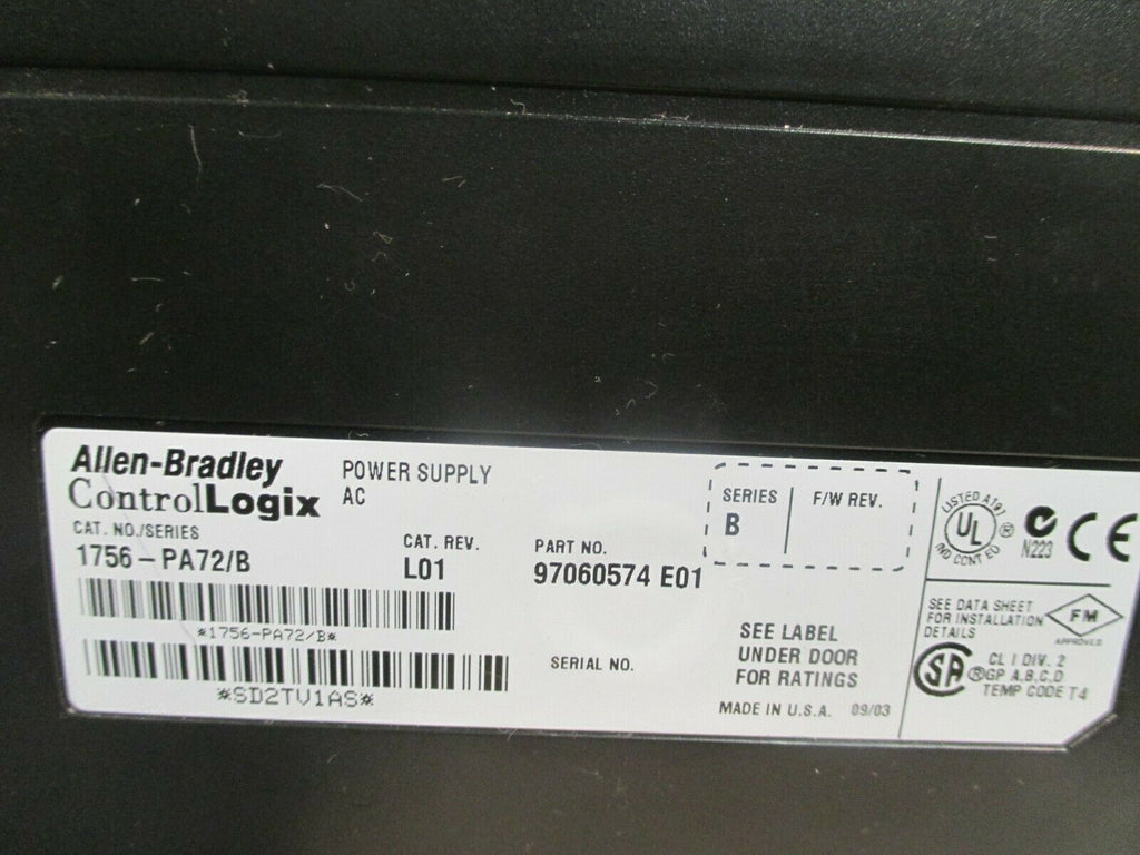 Allen-Bradley ControlLogix Rack Power Supply Series B 1756-PA72/B ...