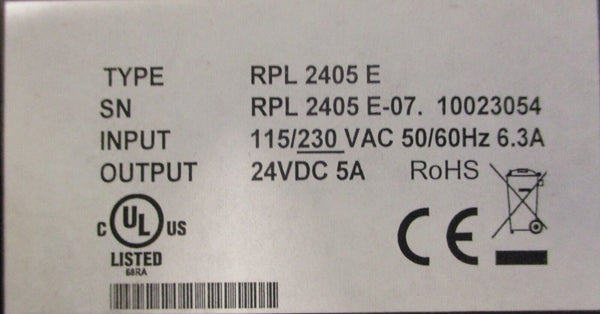 Michael Riedel RPL 2405 E Power Supply 115/230VAC 6.3A Input, 24VDC 5A ...