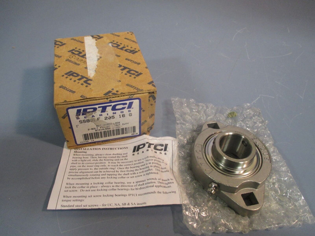 IPTCI 1" BORE BEARING 2 BOLT FLANGE UNIT STAINLESS STEEL SSBSLF205-16G | eTech Surplus