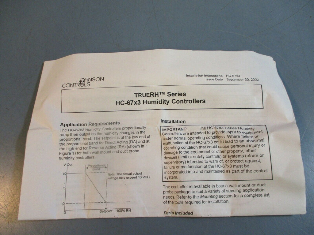 Johnson Controls HC-6703-4N00W Wall Mt. Humidity Sensor w/ Platinum Te ...