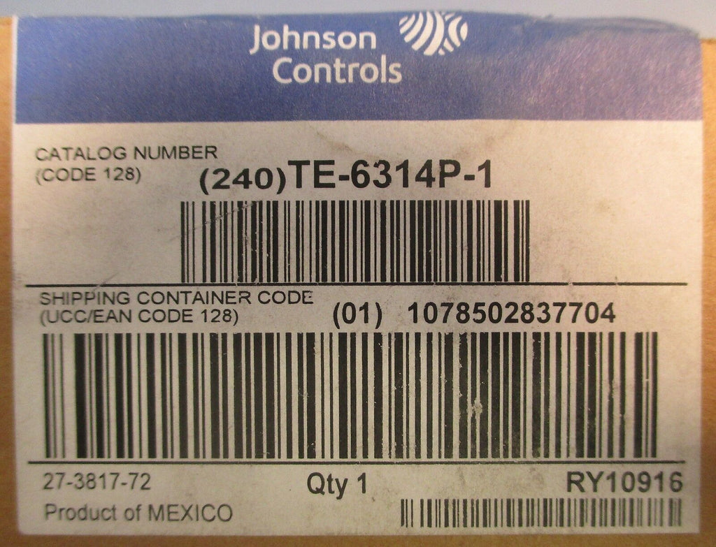 Johnson Controls Wall Mount Temperature Sensor Model TE-6314P-1 NIB ...