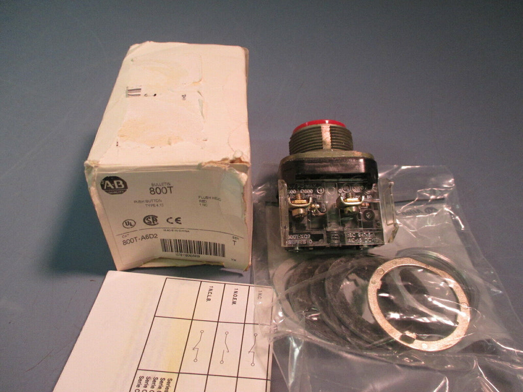 Allen Bradley Red Flush Head Push Button Ser. T 800T-A6D2 | eTech Surplus