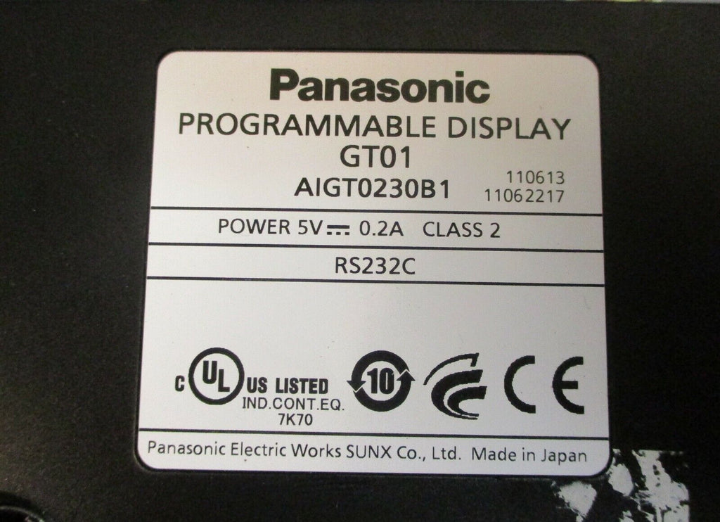 Panasonic GT01 Programmable Display AIGT0230B1 RS232C Class 2 | eTech ...