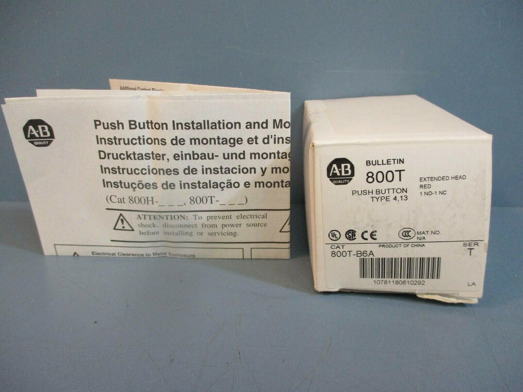 Allen Bradley 800T-B6A Ser. T Push Button Extended Head RED NEW | eTech ...