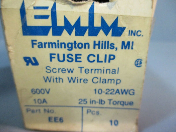 EMM Fuse Clip Screw Terminal w/Wire Clamp EE6 600V 10A LOT OF 10 ...