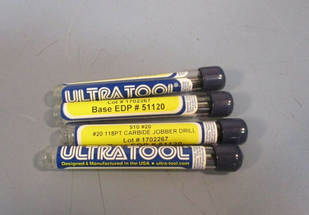 Lot of 4 Ultra Tool 510 #20 118PT Carbide Jobber Drill | eTech Surplus