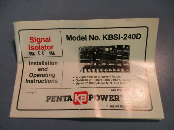 KB Electronics Penta Power Signal Isolater KBSI-240D NWOB | eTech Surplus
