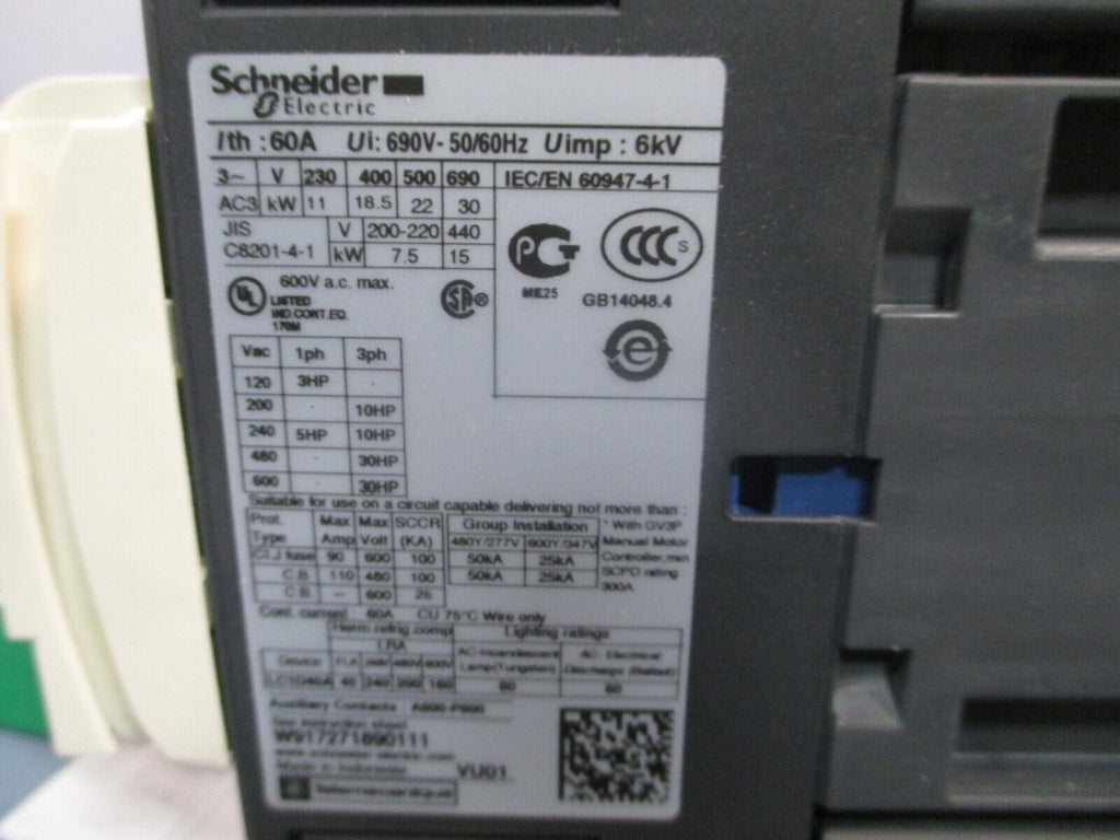 SCHNEIDER ELECTRIC TeSys-940835 3 Pole Contactor 40A 110V Coil LC1D40A ...