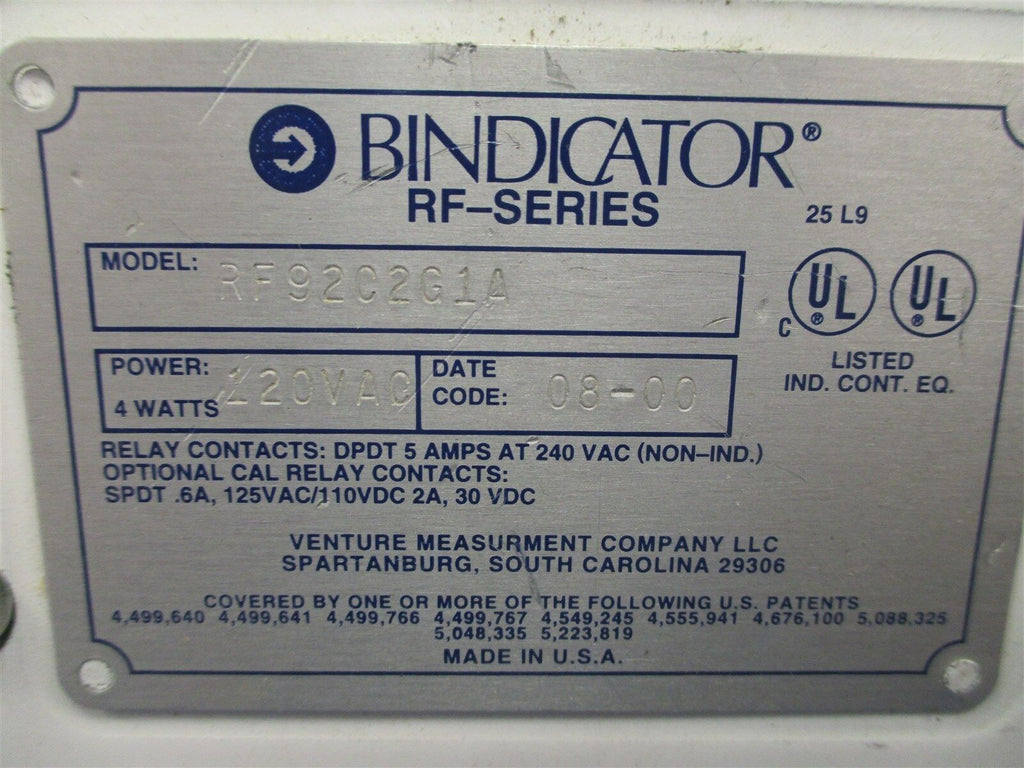 Bindicator RF92C2G1A RF Series Level Sensor - Used | eTech Surplus