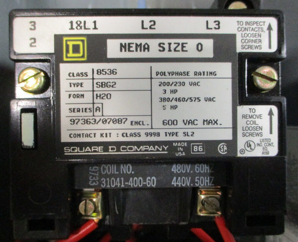 Square D 30072-007-67C Enclosure w/ 8536SBG2H20 Ser A Overload Relay 6 ...