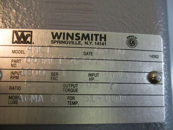 Winsmith Gear Reducer 004MCTS42000A8 4MCT 1800RPM 4.45HP 5Ratio | eTech ...