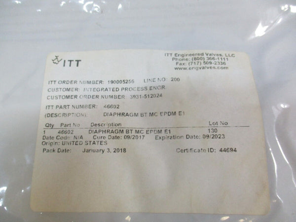 ITT 46602 Diaphragm BT MC EPDM E1 NEW | eTech Surplus