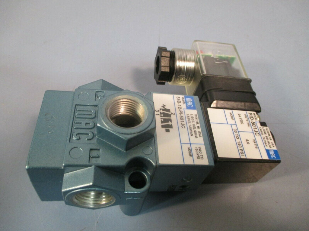 MAC Solenoid Valve 24VDC 6.0W 30 to 150 PSI 55B-12-PI-501JC | eTech Surplus