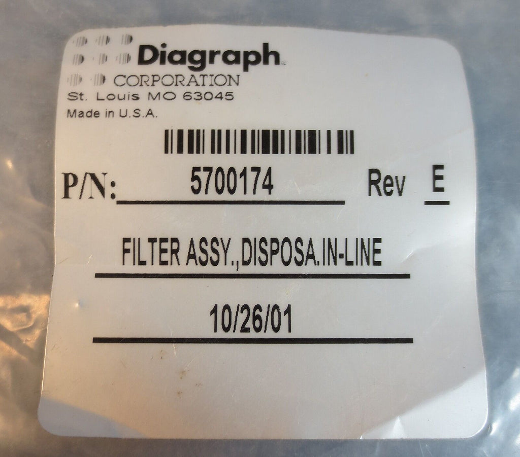 ITW Diagraph Disposable In-Line Filter Assembly P/N 5700174 Rev E New ...