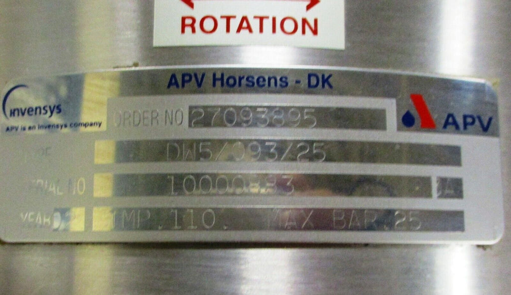 APV DW5/093/25 Stainless DW Rotary Lobe Pump TMP 110 Max Bar 25 | eTech Surplus