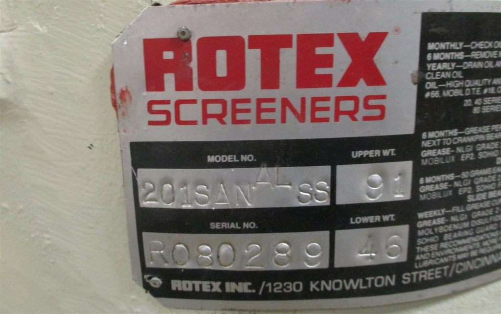 Rotex Screeners Shaker Drive Head Gear Box 201SANAL SS Used | eTech Surplus