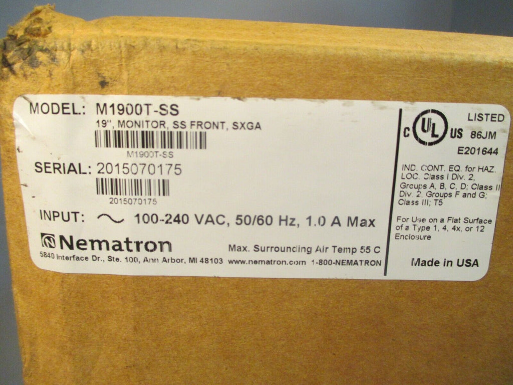 Nematron 19" Monitor Display SS Front, SXGA 100-240 VAC 50/60 Hz M1900 ...