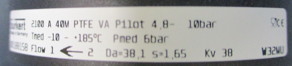 Burkert 2100 Angled Pneumatic Actuated Valve w/ 8691 Single Act Pilot ...