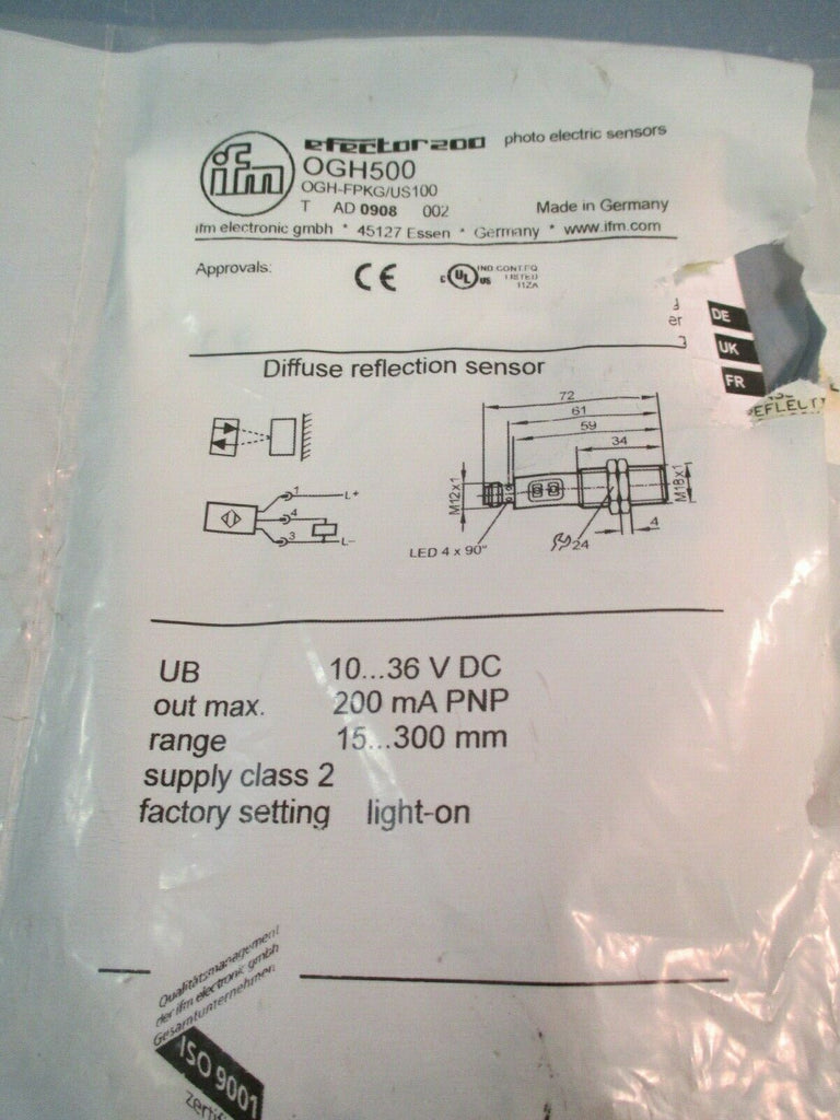 IFM EFECTOR200 DIFFUSE REFLECTION SENSOR OGH500 | eTech Surplus