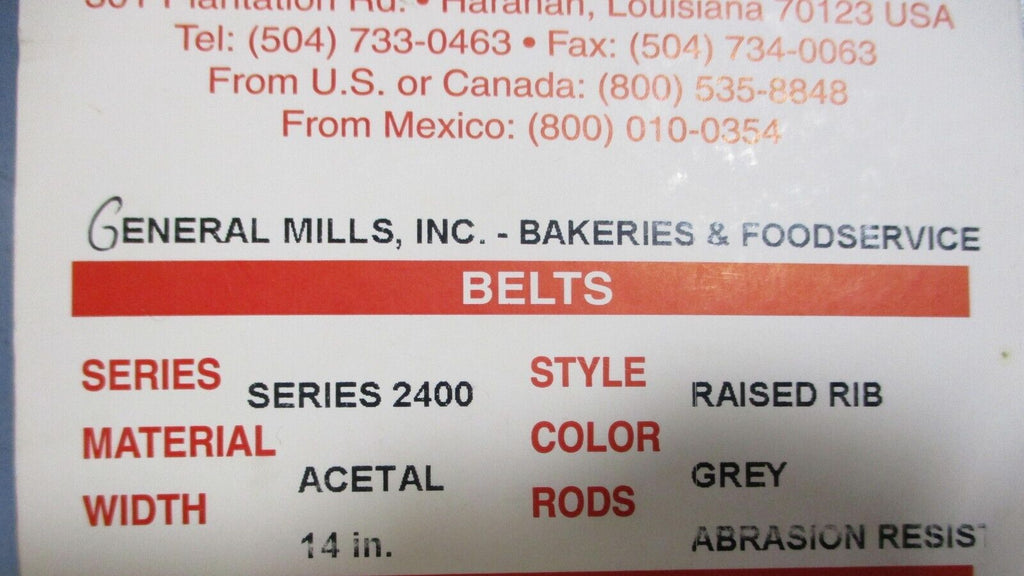 Intralox 2400 Series Grey Acetal Raised Rib Conveyor Belt 20.0019'Lx14 ...