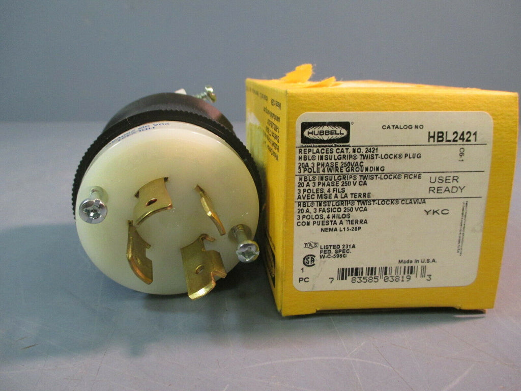 HUBBELL 3 POLE INSULGRIP TWIST-LOCK PLUG 20A HBL2421 | eTech Surplus