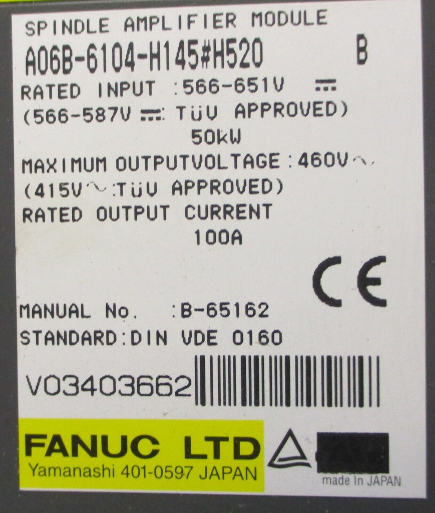 Fanuc A06B-6104-H145#H520 Ser. B Spindle Amplifier Module 566V-651V In ...