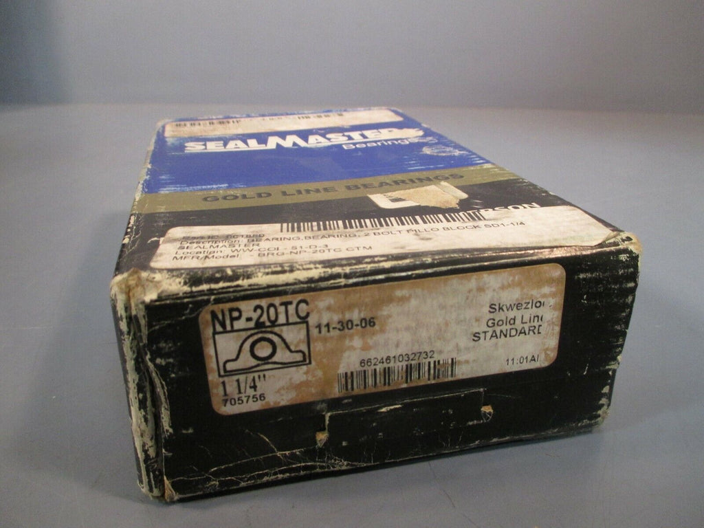 SEALMASTER BEARINGS 2-BOLT 1-1/4" GOLD LINE PILLOW BLOCK BEARING NP-20 ...